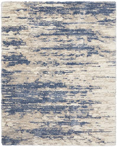 Nourison Luxurious Shag Modern & Contemporary Light Blue Grey 6'7" x 9'2" Area -Rug, Easy -Cleaning, Non Shedding, Bed Room, Living Room, Dining Room, Kitchen (7x9)