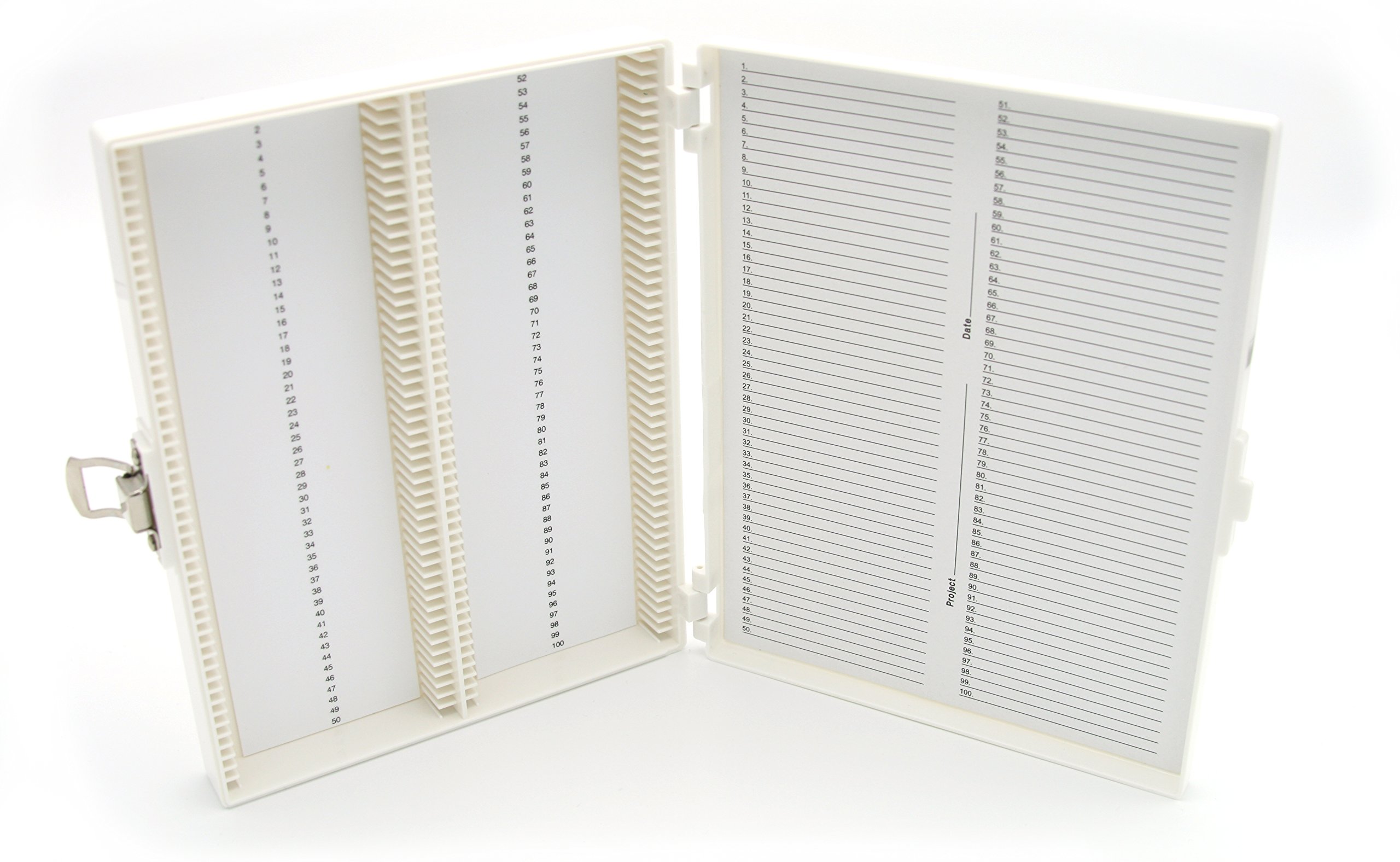 Heathrow Scientific HD15994R White Foam Lined 100 Place Microscope Slide Box, 8.25" Length x 7" Width x 1.3" Height