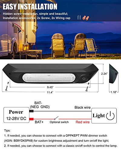 OPPKEPT LED RV Lights Exterior with 3-Level Dimmer Switch, Upgrade 12V/28V 900 Lumen RV Led Porch Light Replacement Lighting Fixtures for RVs Trailers Campers Yacht, IP67 Waterproof (Black)