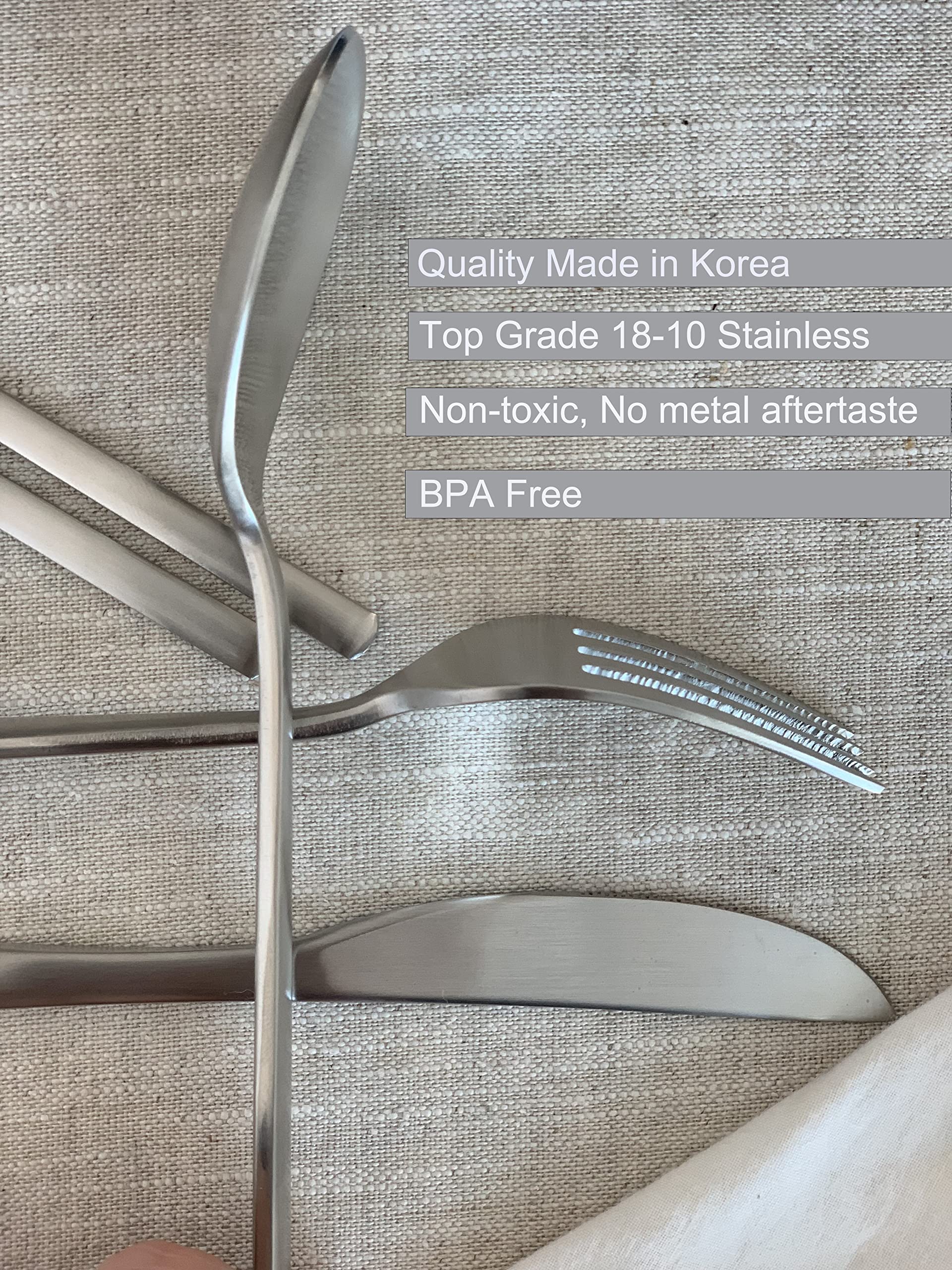 cozymomdeco Korean Made Stainless Steel Utensil Flatware Cutlery Korean Chopsticks and Spoon Set Fork Knife Spoon & Chopsticks, 4Pcs (Silver)