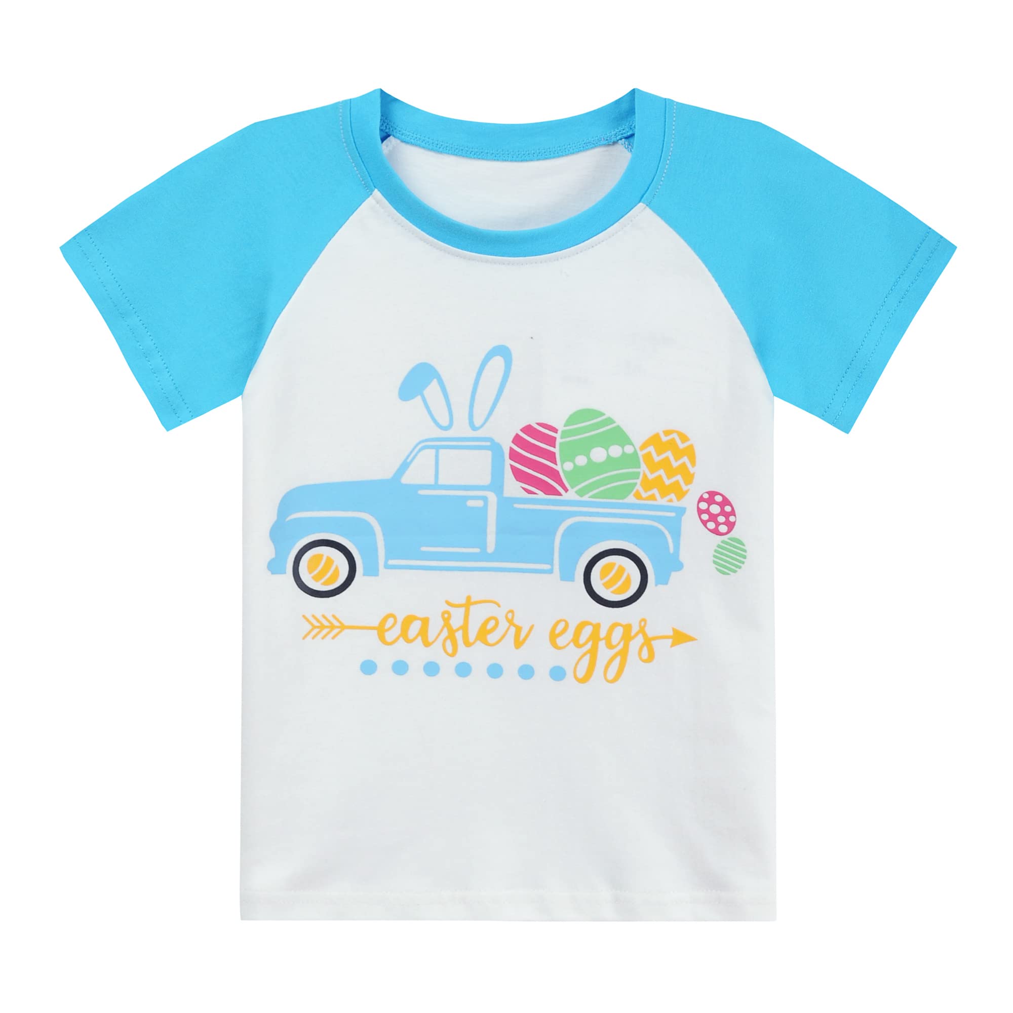 Easter Bunny Shirt for Toddler Boys Egg Hunt Truck T Shirt Short Sleeve Raglan Tops Kids Rabbit Easter Day Tees Size 3T