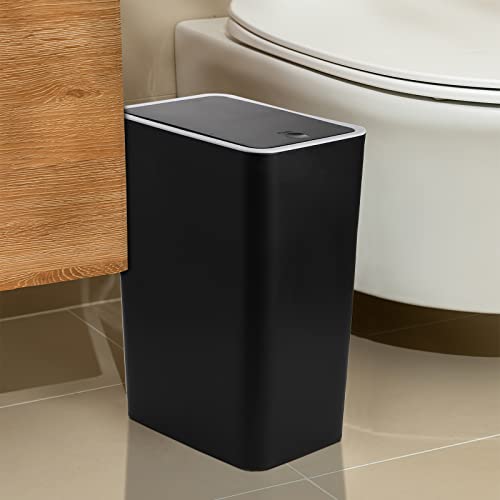 Fasmov Trash Can, 2 Pack 15 Liter / 4 Gallon Plastic Garbage Container Bin with Press Top Lid, Waste Basket for Kitchen, Bathroom, Living Room, Office, Narrow Place (Gray + Black)