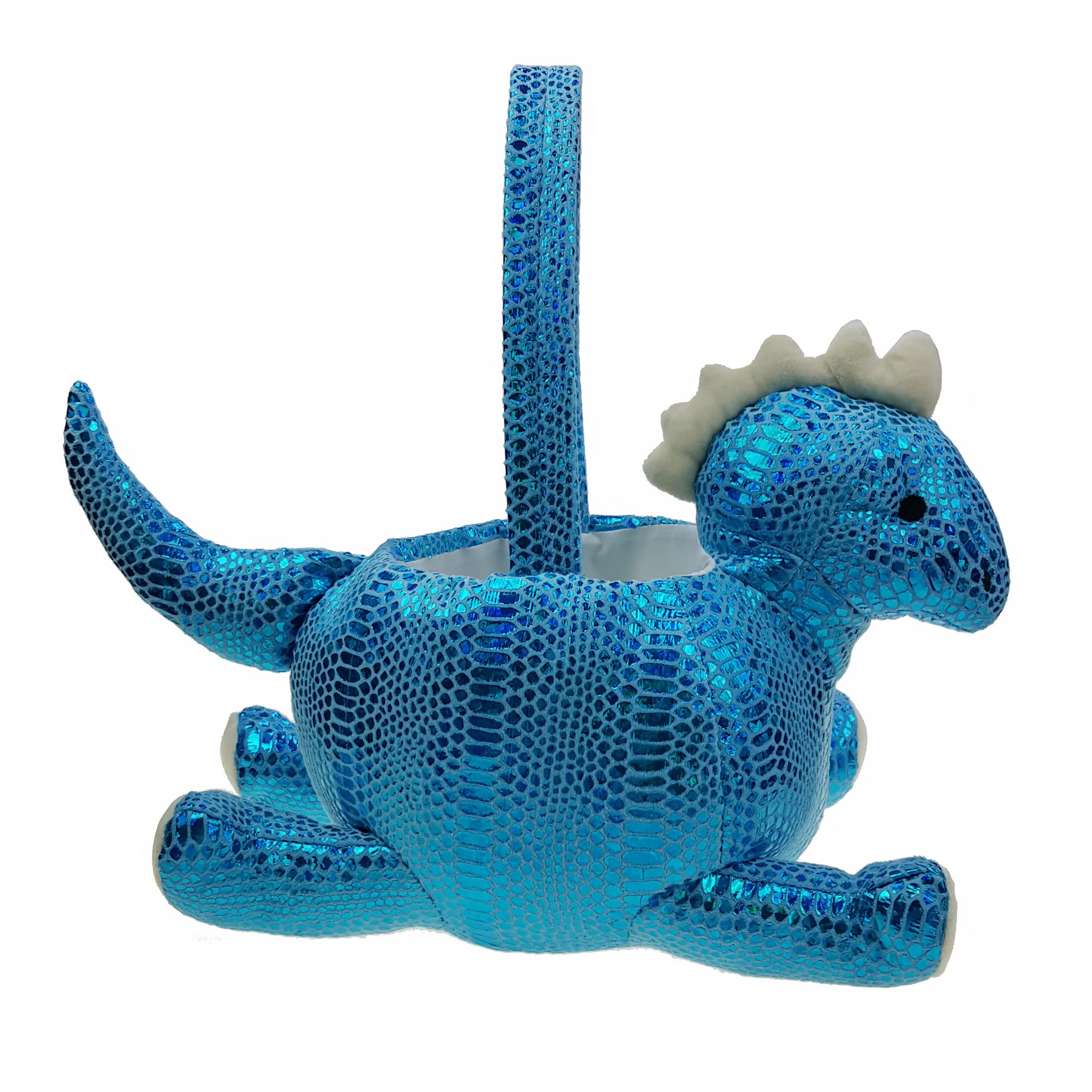DearSun 3D Dinosaur Halloween Trick or Treat Baskets for Kids, Blue Shiny Sequins Dinosaur Basket for Halloween Party (Sequins Dinosaur-Blue2)