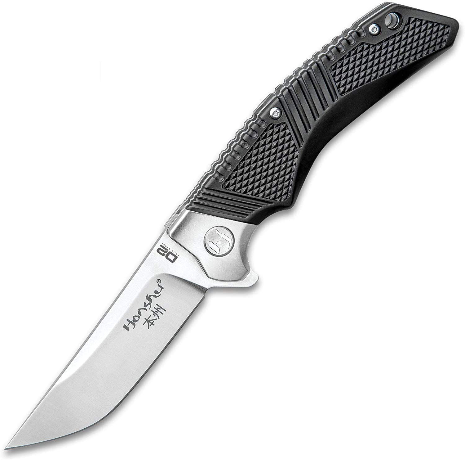 Honshu Premium Sekyuriti Ball Bearing Opening Pocket Knife - D2 Tool Steel Blade, Black TPU Handle Scales, Steel Pocket Clip – Ideal Everyday Carry Knife - 4 1/2" Closed