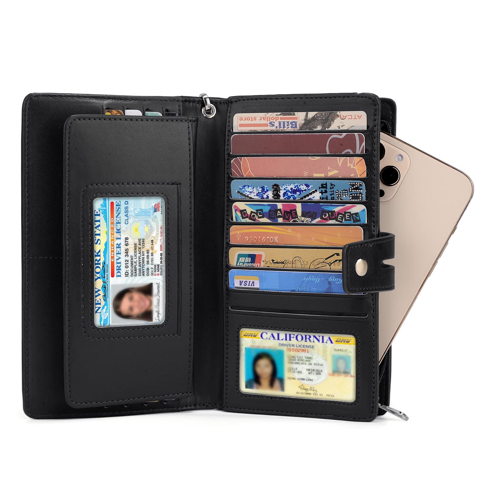 UTO RFID Wristlet Wallet for Women Detachable Checkbook Holder Card Bill Phone Organizer Large Clutch Purse