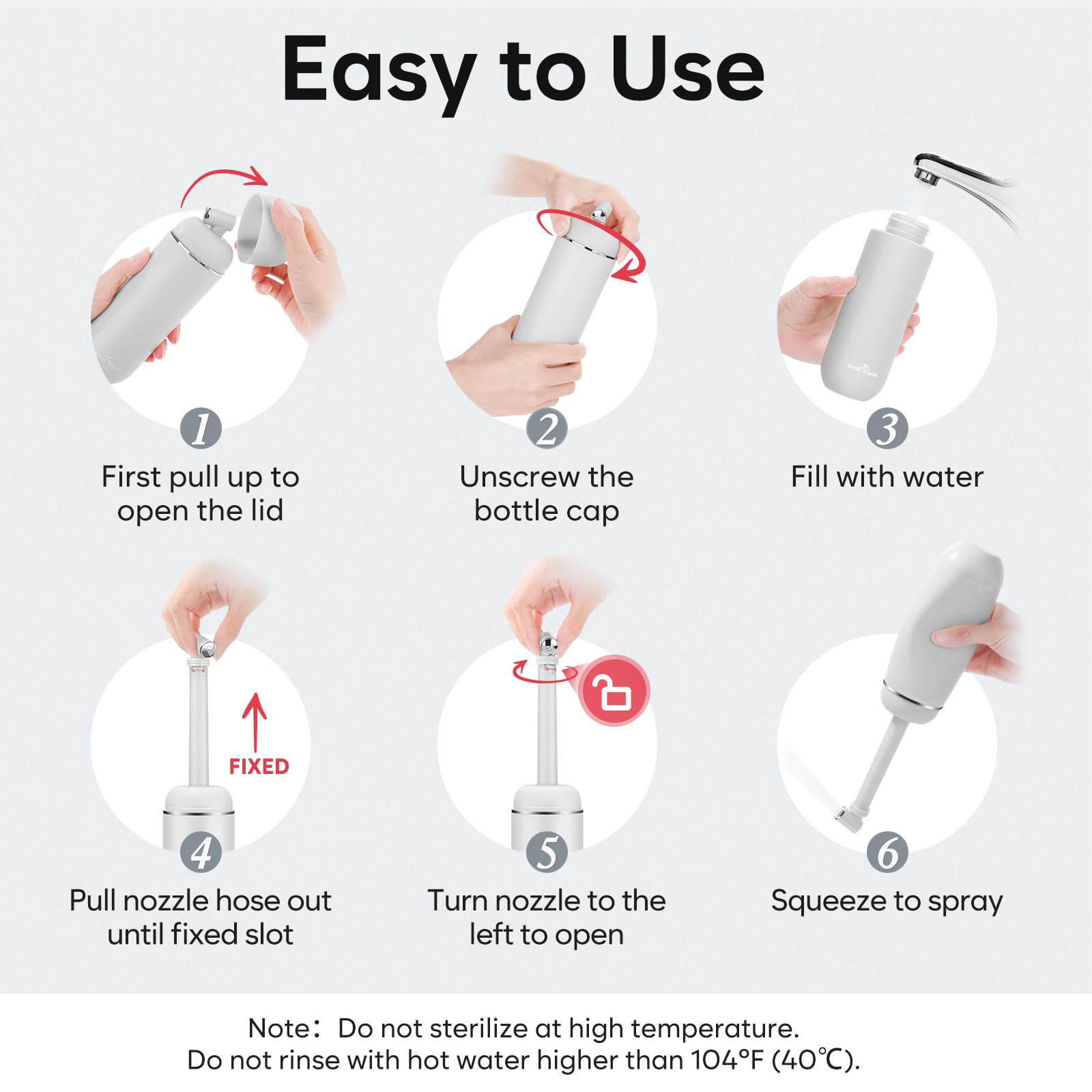 Easy@Home Portable Bidet for Travel: Handheld Sprayer Kit - Personal Hygiene Peri Bottle for Women & Men | Perineal & Postpartum Care Essentials | 380mL (12.8 oz) Large Capacity Bottle | EPB-01 Grey