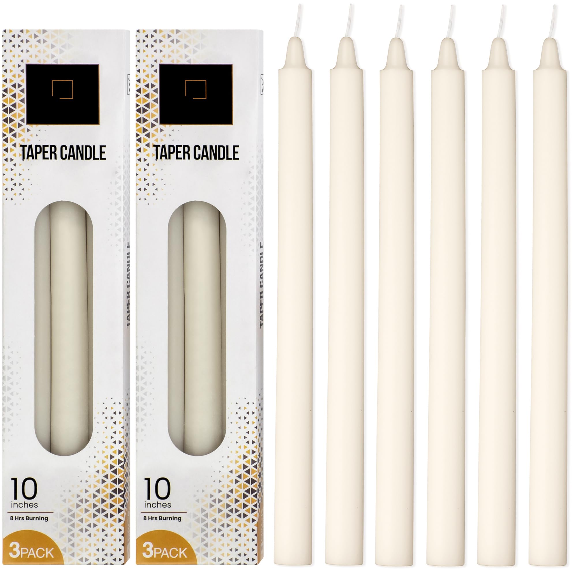 DecorRack 6 Ivory Taper Candles, 10 inch, Unscented Long Lasting and Smokeless, Premium Quality Dinner Candles Ideal for Weddings, Party, and Home DĂŠcor (2 Boxes, 3 Candles Each)âŚ