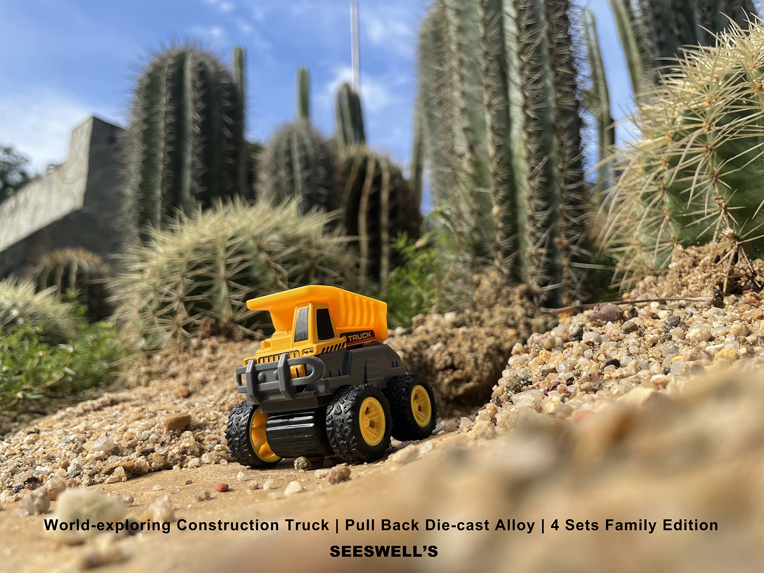 SEESWELL Construction Truck Toys | Monster Truck | Pull Back Friction Powered | Die-cast Alloy Vehicles Playset | 4 Pack | Toys for 3+ Years Old Kids