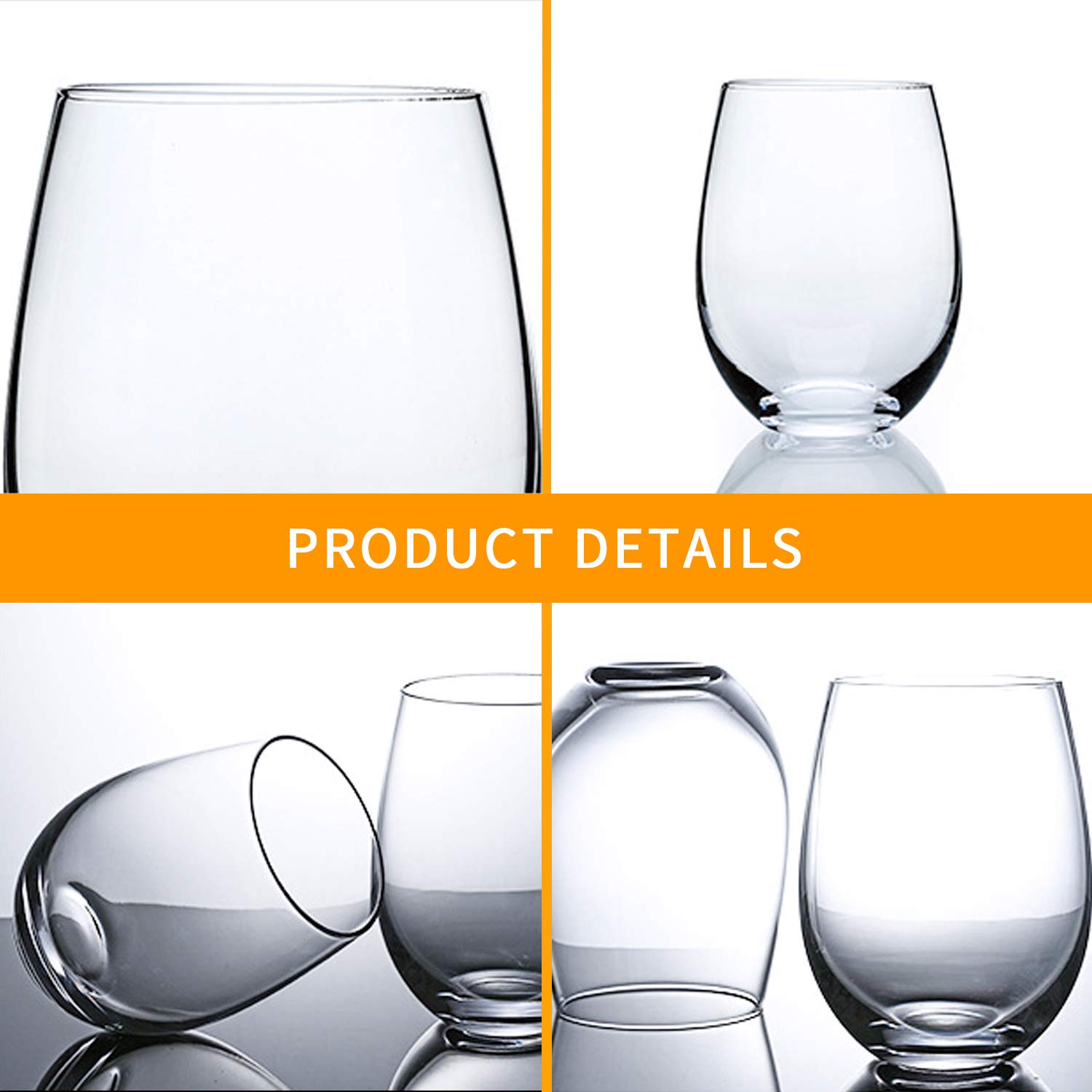 Clear 20oz Stemless Wine Glass,Large Cup For Enhanced Aeration with Durable Chip Resistant Rim For White Wine,Beverage Cups For Red Wine,Sleek Modern Drinking Tumbler Drinking Glass 8pack