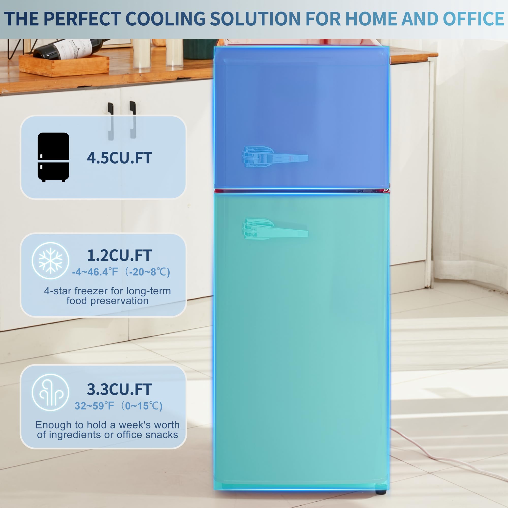 LZ LEISURE ZONE 4.5 Cu.ft Dual Zone Refrigerator, Small Refrigerator with 4-Star Freezer, 7 Temperature Settings, LED Lighting, Adjustable Shelves, Refrigerator for Bedroom/Office/Apartment, Red