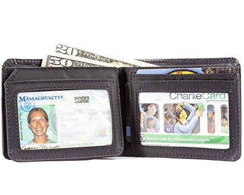 Big Skinny Men's L-Fold Passcase Leather Slim Wallet, Holds Up to 30 Cards, Black