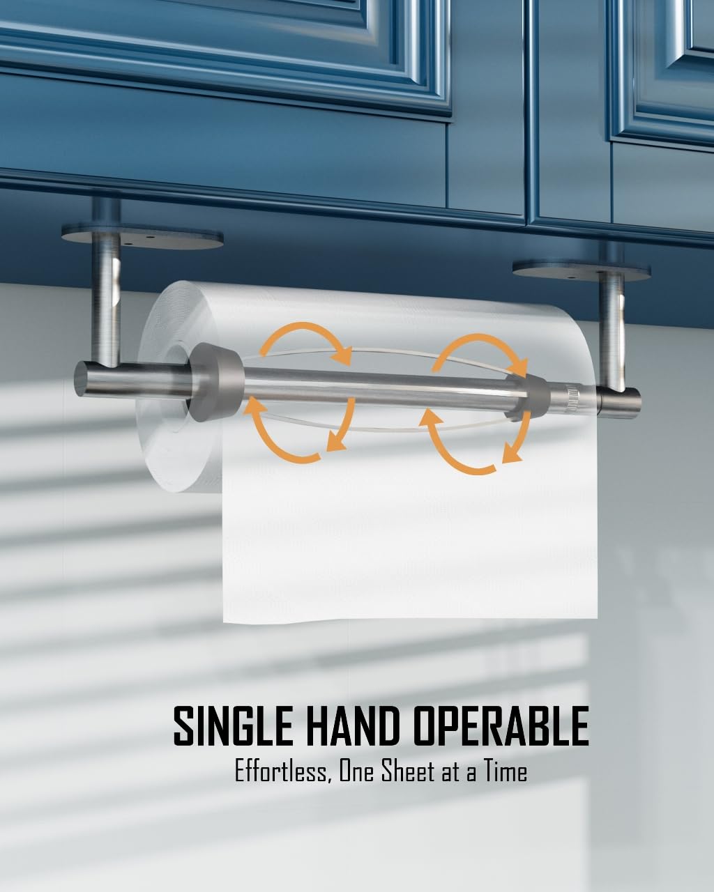 BATHDANCE Paper Towel Holder Under Cabinet, Single Hand Operable Roll Holder with Damping Effect,No Drilling or Wall Mounted SUS304 Stainless Steel for Kitchen Bathroom (Sliver)