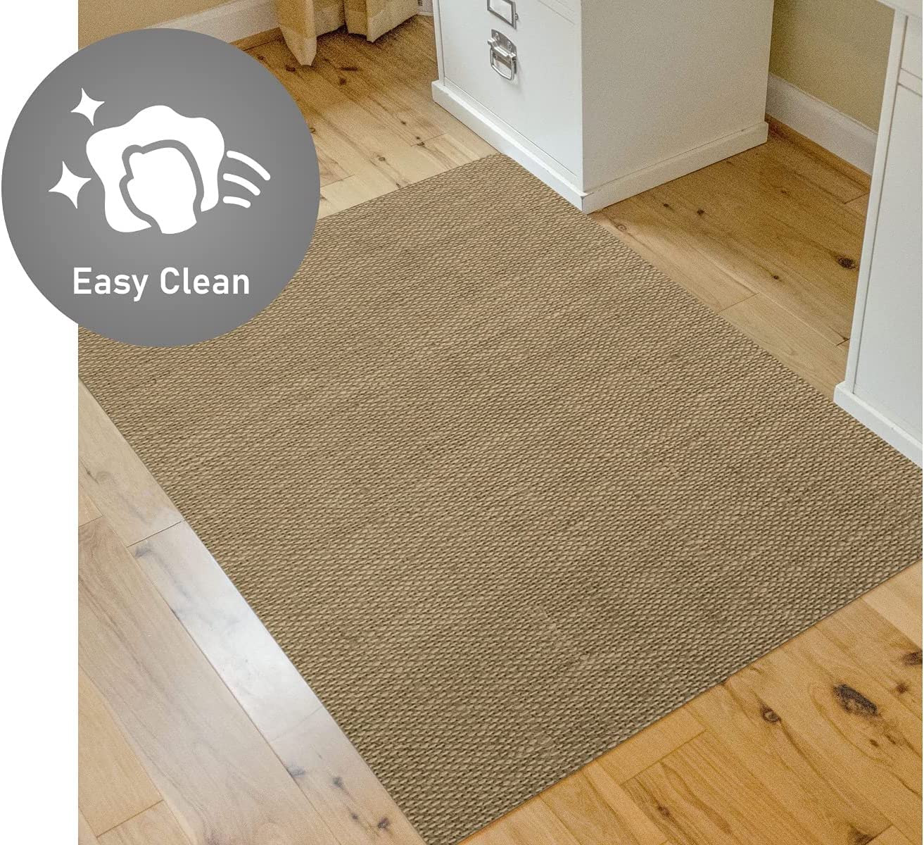 Bungalow Flooring Barbury Weave 9to5 Desk Chair Mat, 3' x 4', Made in USA, Stain-Resistant, Anti-Slip Rubber Backing, Khaki
