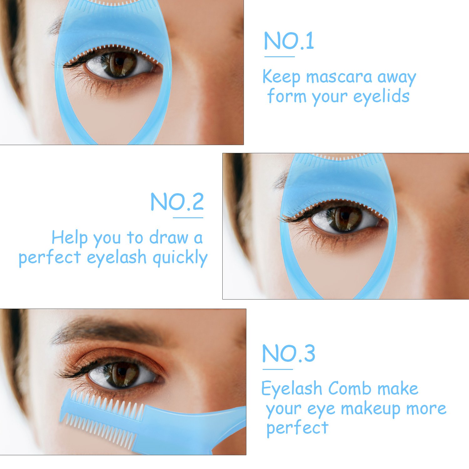 TecUnite 6 Pieces 3 in 1 Eyelashes Tools Mascara Shield Applicator Guard Eyelash Guide for Makeup, 3 Colors