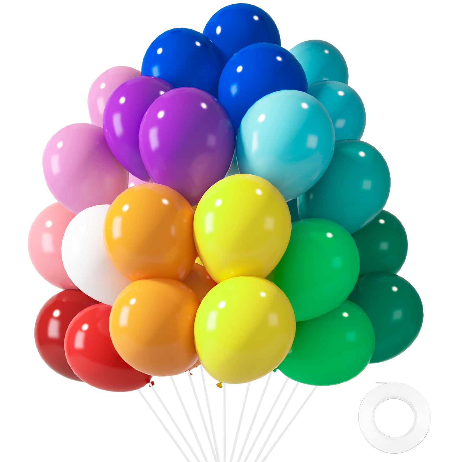 LovesTown 110PCS Rainbow Latex Balloons, 12 Inch Assorted Colorful Bright Helium Balloons Bulk with Ribbon for Engagement Birthday Baby Shower Wedding Anniversary Party Decorations