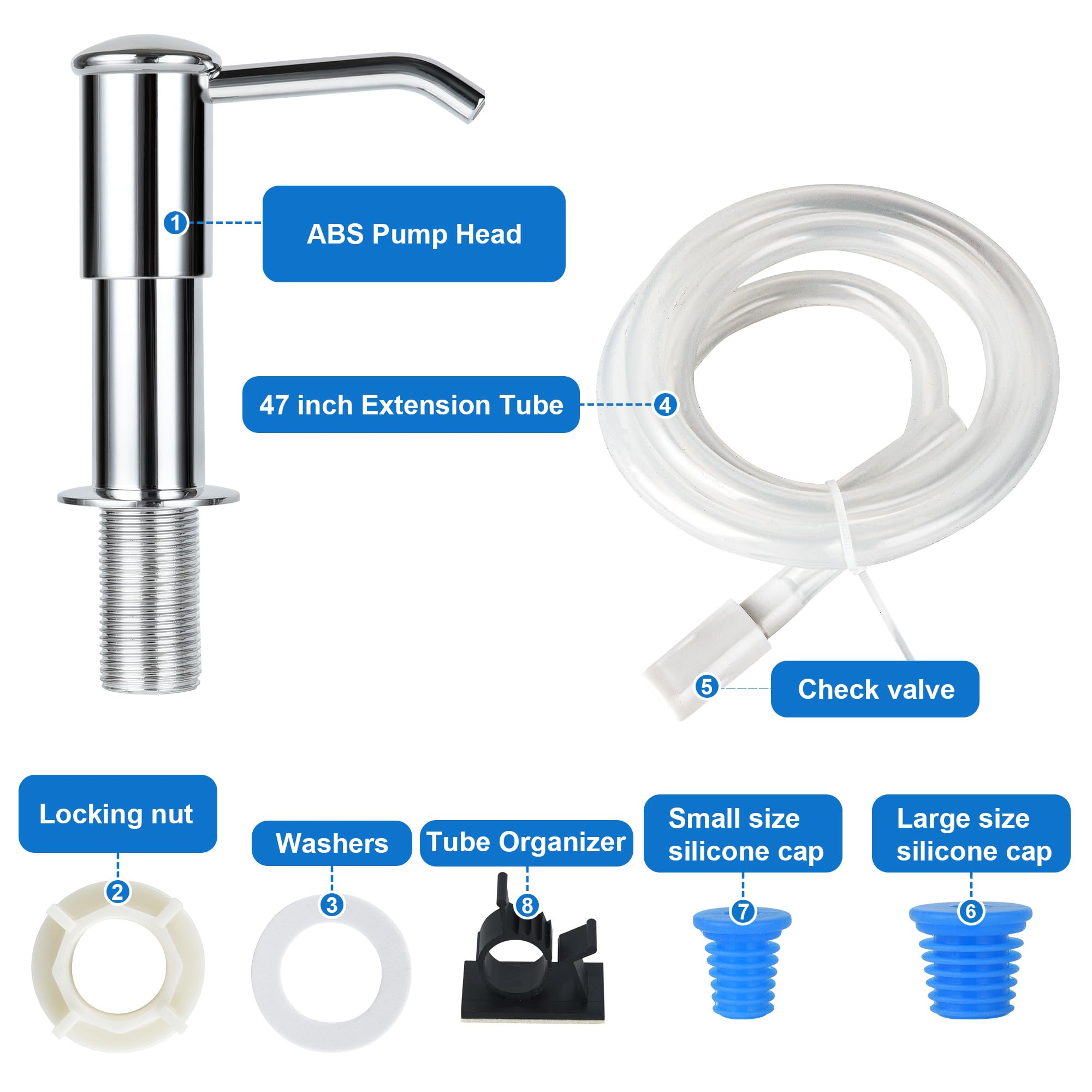Kitchen Sink Soap Dispenser, ABS Plastic Pump Head for Soap or Lotion,Built in Sink Soap Dispenser Pump, Counter soap Dispenser with 40" Silicone Extension Tube Kit (Grey)