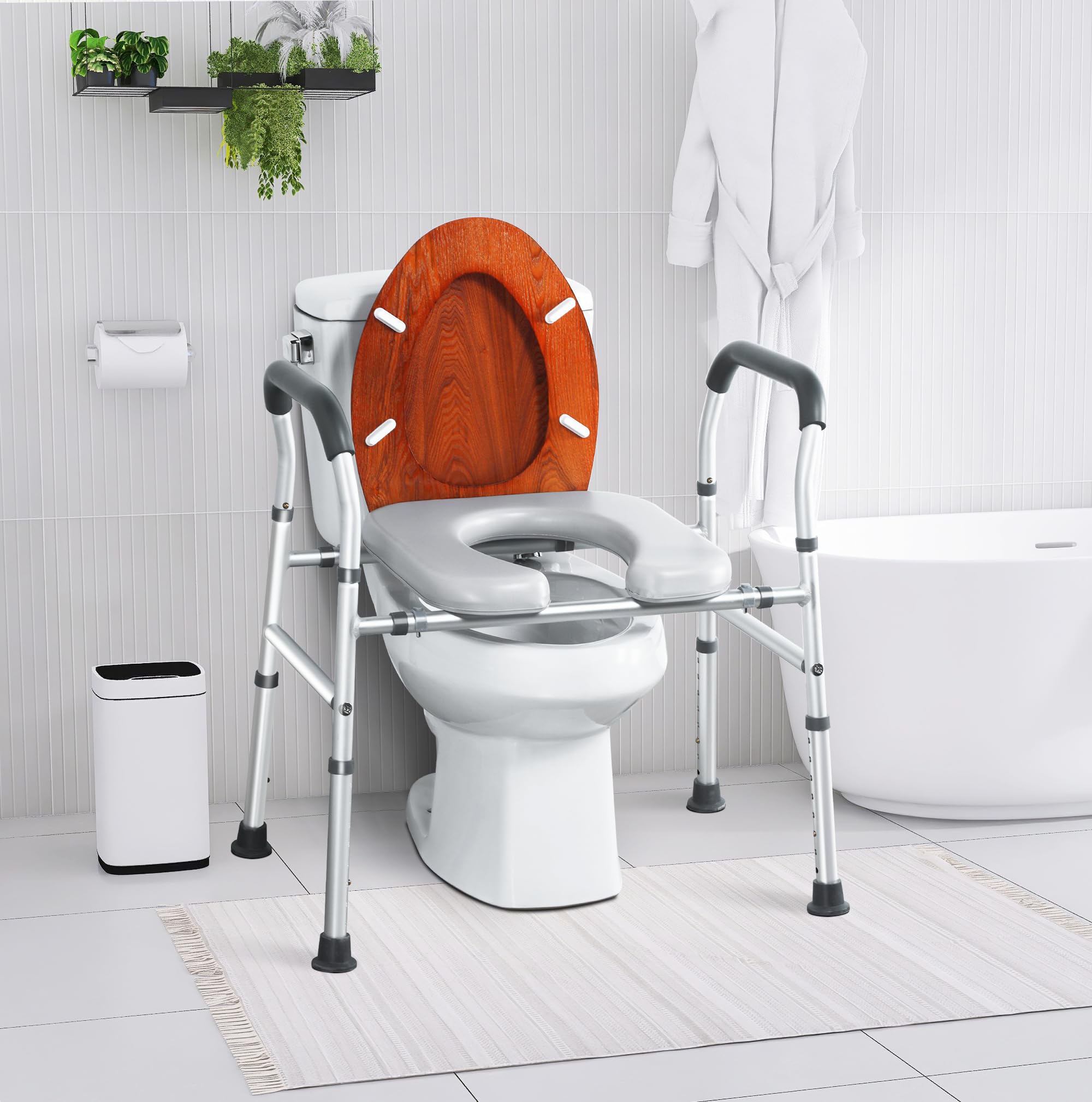 Deewow Raised Toilet Seat with Handles, Toilet Seat Riser for Seniors with Height and Width Adjustable, up to 400lbs, Commode Chair for Elderly, Pregnant and Handicap, Fit Any Toilet, FSA/HAS Eligible