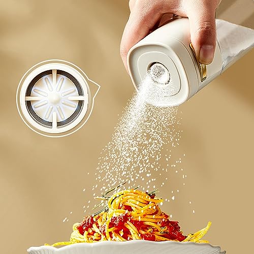 ＫＬＫＣＭＳ Pepper Container, Seasoning Shaker, Push Type Salts Control Bottle Seasoning Jar, Ration Spice Dispenser for Camp, Kitchen, Salts, Spice, Sugar, White