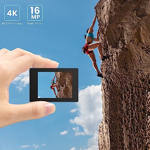 SJCAM Upgraded SJ4000 Action Camera 4K Ultra HD Dual Screen Underwater Camera 98FT Waterproof, 170° Wide Angle, Stabilization, 5X Zoom, WiFi Camera with Extra Battery, SD Card, Helmet Accessories Kit