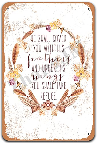 ZhangJM Under His Wings You Shall Take Refuge Vintage Look 20X30 cm Metal Decoration Art Sign for Home Kitchen Bathroom Farm Garden Garage Inspirational Quotes Wall Decor