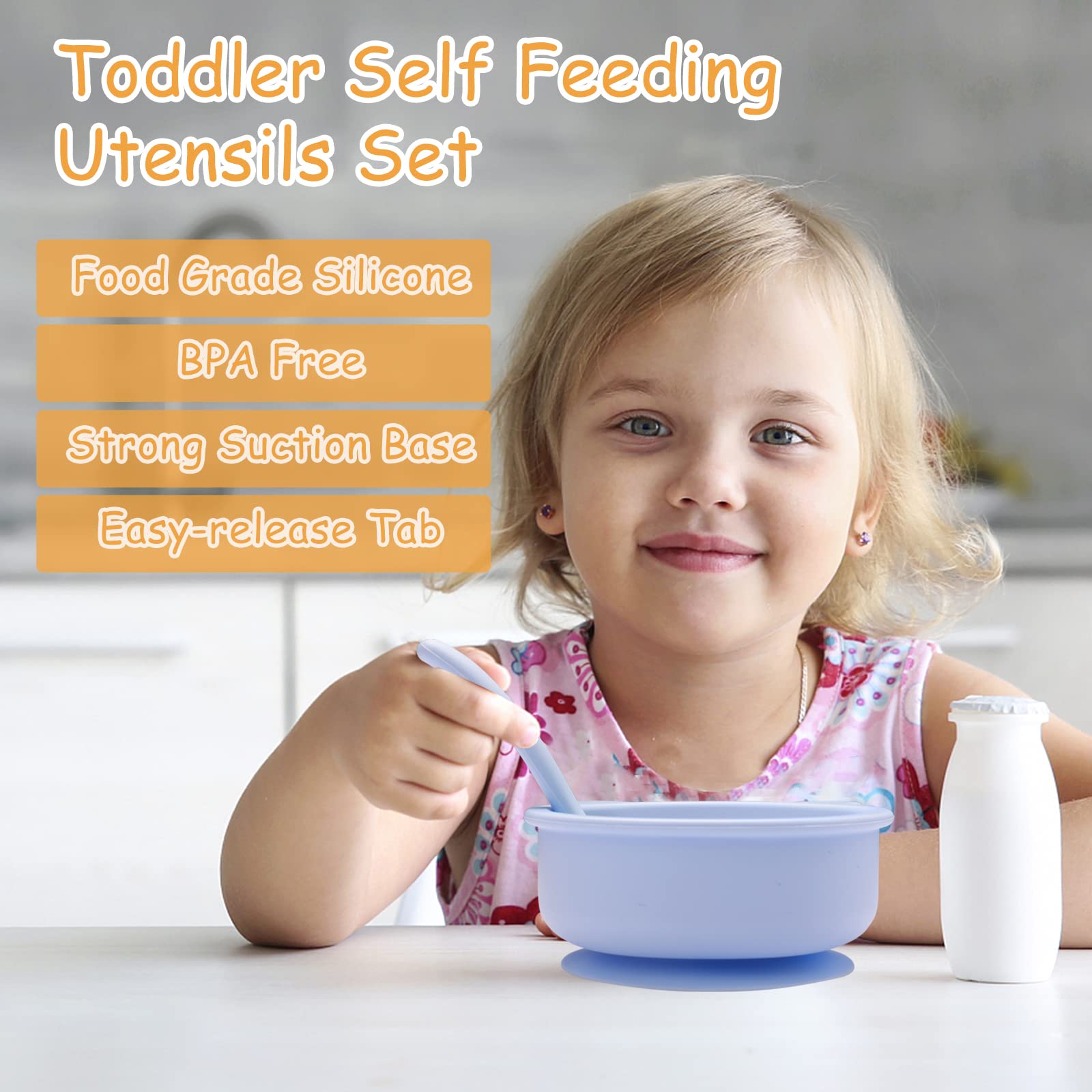 btrfe Silicone Baby Bowls with Suction | 2 Pack Toddler Bowls and Spoons | Baby Feeding Set | Dishwasher & Microwave Safe BPA Free (Dark Gray + Turmeric)