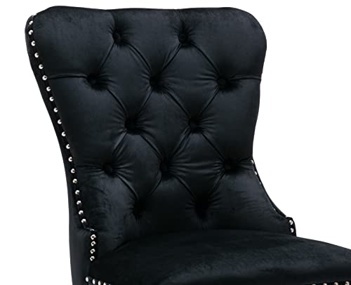 Kmax Velvet Elegant Upholstered Dining Chairs, Armless Accent Chair with Ring Pull Acrylic Legs, Set of 2 - Black
