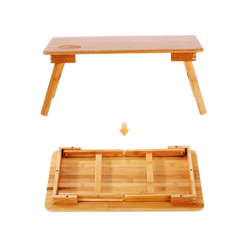 Bamboo Laptop Lap Desk for Bed, Adjustable Portable Breakfast Serving Bed Tray with Tilting Top Drawer, Folding Standing Bed Table for Writing Reading, Foldable Notebook Computer Stand Holder (A)