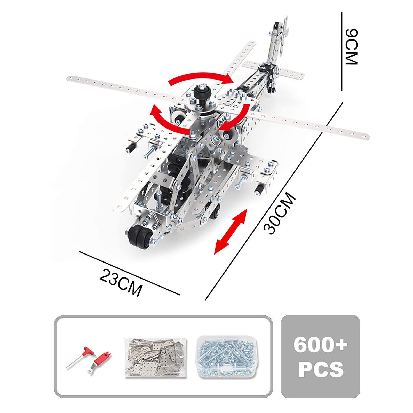 Steel World Assembled Helicopter Toy Model Metal Building Block Set Construction Toys for Children and Adults
