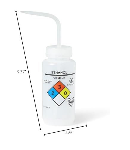United Scientific™ UniSafe™ Laboratory Grade Wide Mouth LDPE Vented Chemical Wash Bottle, Ethanol, 500mL (16oz), 4-Color, Pack of 6