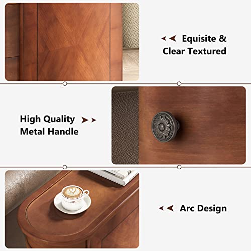 LITTLE TREE Wood End Table with 2 Drawers Sofa Side Table for Living Room, No Assembly Required Vintage Slim Nightstand Bedside Table for Bedroom, Brown