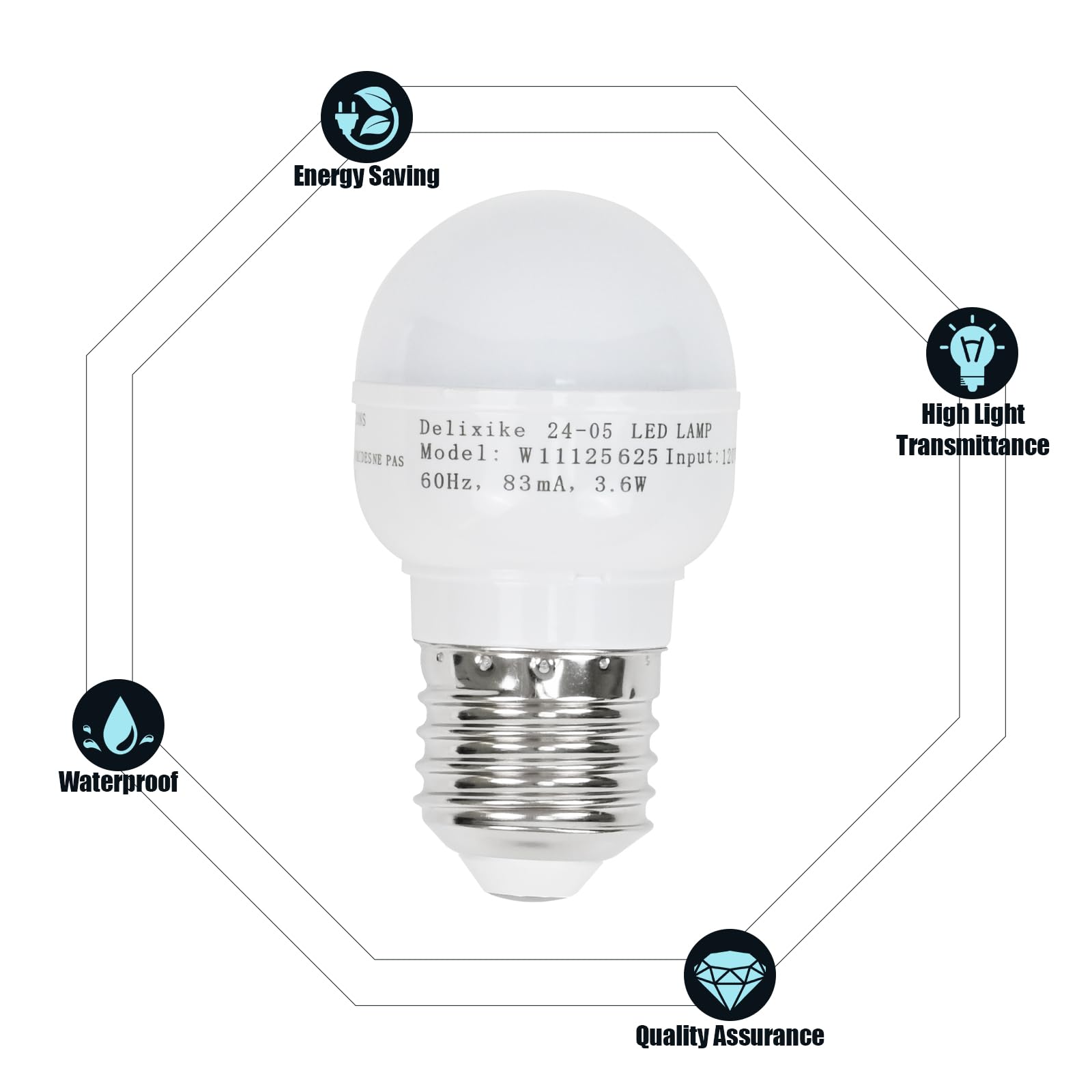 Delixike Refrigerator Accessories W11216993 W11125625 for Whirlpool Refrigerator Light Bulb Replacement AP6329125 4813672, PS12349398, W10820003, W11125625. Freezer Light Bulb White,3.6 Watt