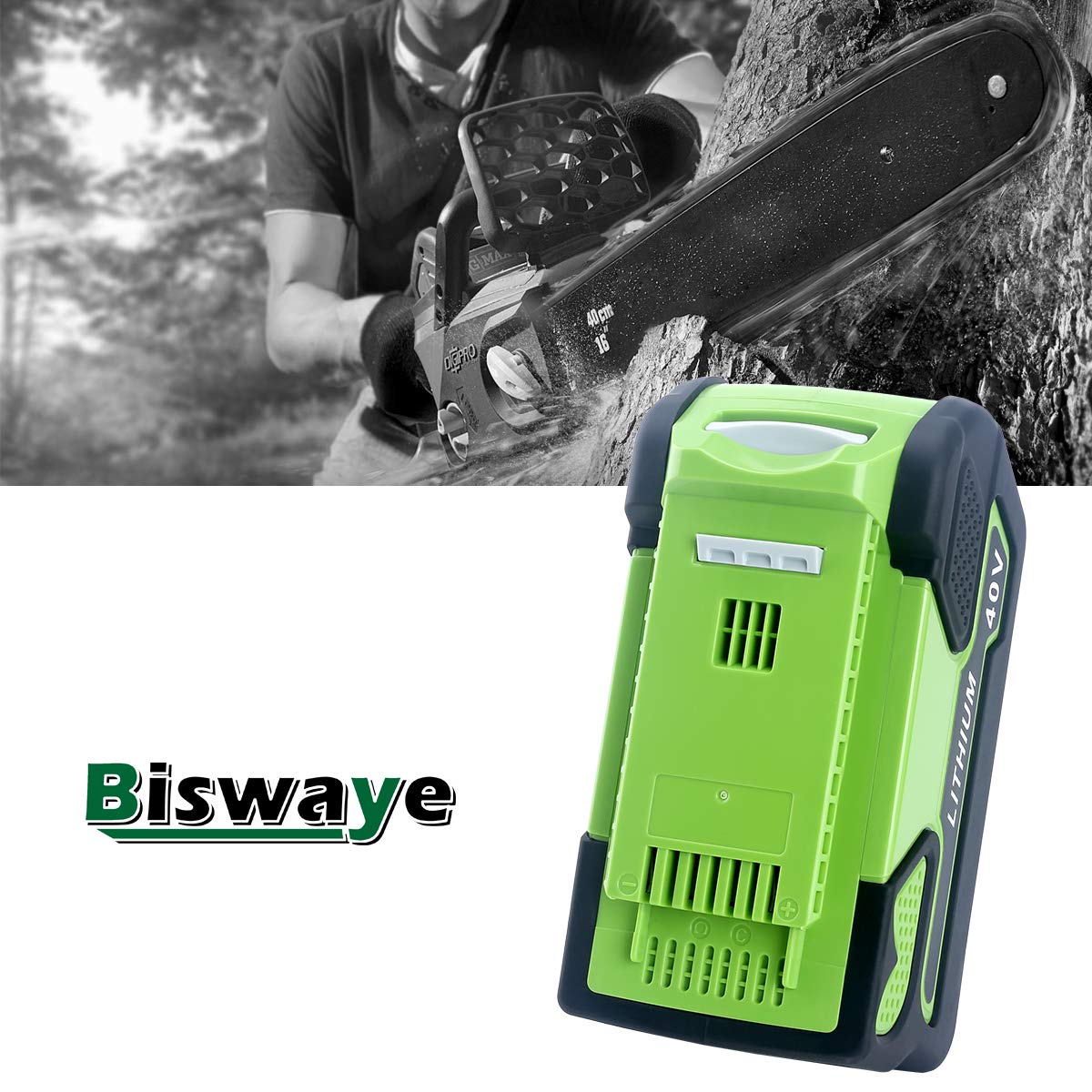 Biswaye 29472 6.0Ah 40V Lithium Battery Replacement for GreenWorks 40V G-MAX Power Tools 29462 29252 20202 22262 25312 25322 20642 22272 27062 21242 Battery