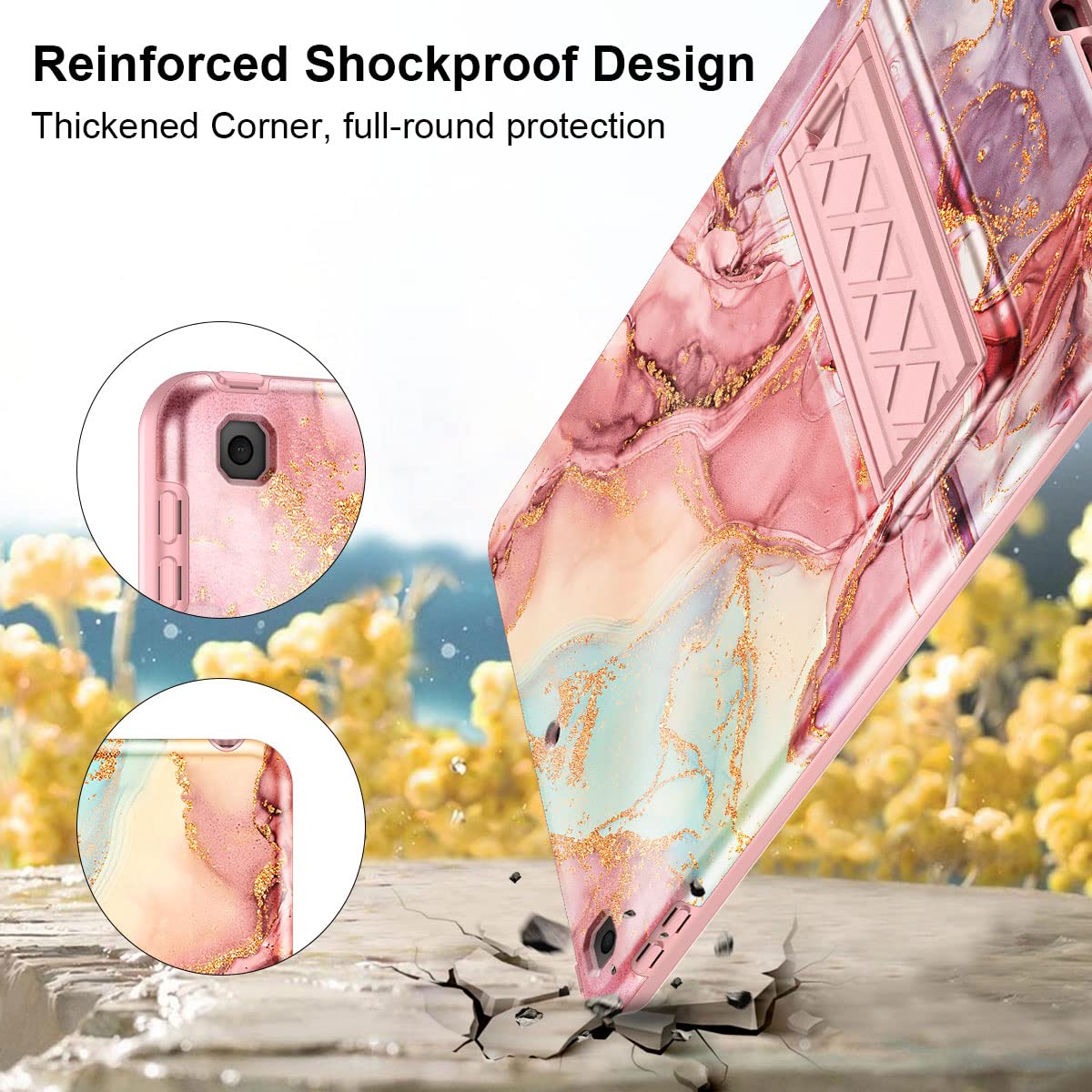 Btscase for iPad 9th/8th/7th Generation, iPad 10.2 (2021/2020/2019) Case, Built-in Screen Protector and Kickstand Dual Layer Full-Body Heavy Duty Shockproof Drop Protective Marble Cover, Rose Gold
