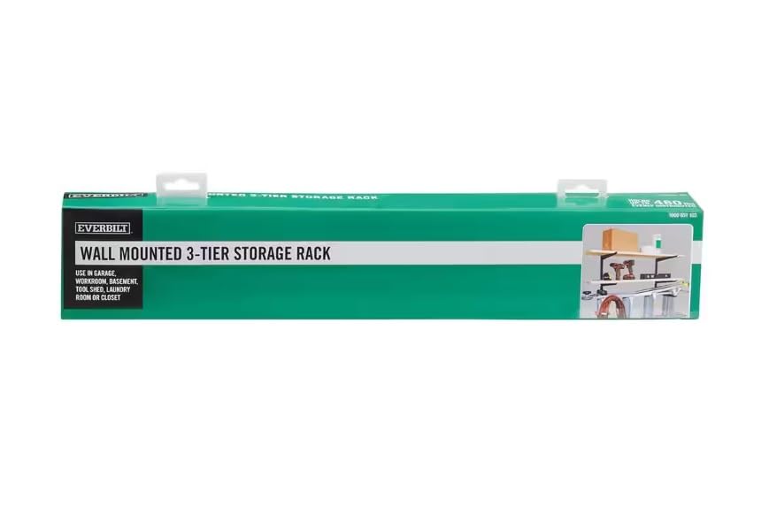 Everbilt Heavy-Duty Matte Black Wall Mounted 3-Tier Storage Rack