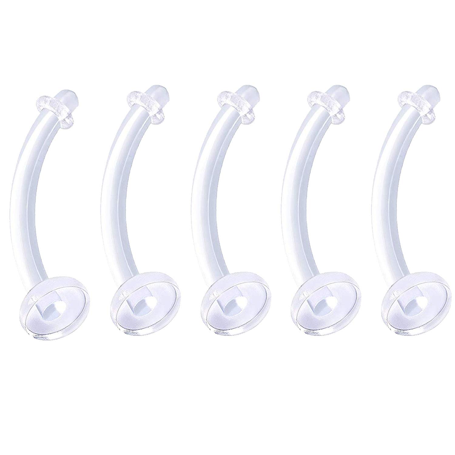 BodyJ4You 5PC Piercing Retainers Clear Bioflex Plastic 16G Eyebrow Lip Septum Flexible Curved Bar
