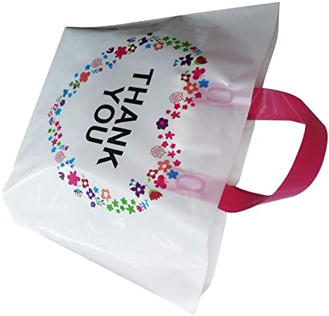 inkalfa 24 Pcs Beige Thank You Bags,Gift Bags with Soft Loop Handle,Plastic Bags Boutique Bags,Size:15"x12"x3"(38 * 30 * 8CM 2.8 Mil.