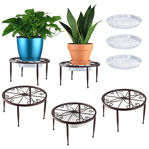 DEELF OUTLET 3 Pack Metal Plant Stands for Indoor and Outdoor Patio Planters Holder Flower Pots Pumpkin Short Stand 4.7'' by 9'' Diameter, Bronze Color