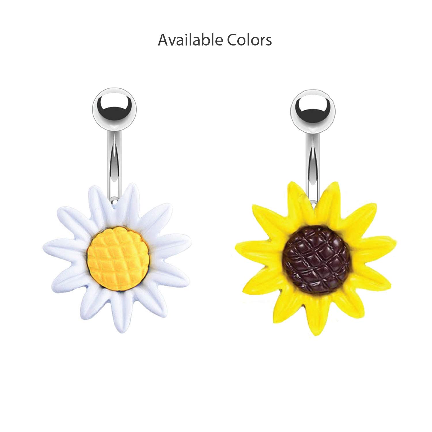 BodyJ4You Belly Button Ring Flower White Created-Opal Stone 14G Navel Banana Rose Goldtone Steel Bar