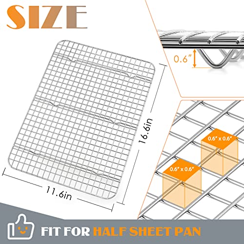 Cooling Rack Set of 2, E-far 1/2 Sheet Baking Racks for Oven Cooking Roasting Grilling, Stainless Steel 16.6β x 11.6β Wire Rack for Cookie Cake Bacon Meat Resting, Non-toxic Metal & Dishwasher Safe