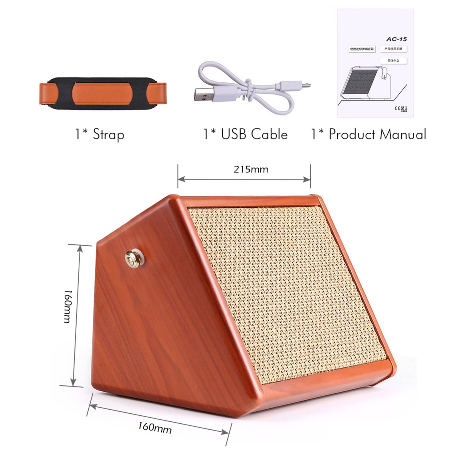 Btuty AC-15 15W Portable Acoustic Guitar Amplifier Amp BT Speaker with Microphone Input Supports Bass Treble Control Reverb Effect Built-in Rechargeable Battery