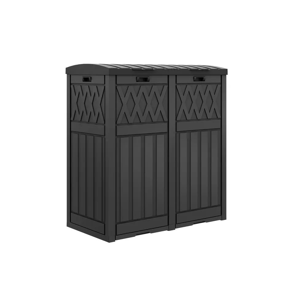 Denominate Outdoor Garbage Bin Trash Can Tray Dual Waste Deck Porch Yard 62 Gallon Capacity Large Black Receptacle Storage