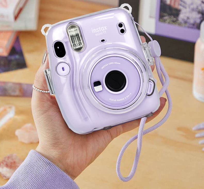 EpicGadget Case for Fujifilm Instax Mini 11 - Clear Hard PVC Protective and Portable Camera Cover with Detachable Adjustable Shoulder Strap