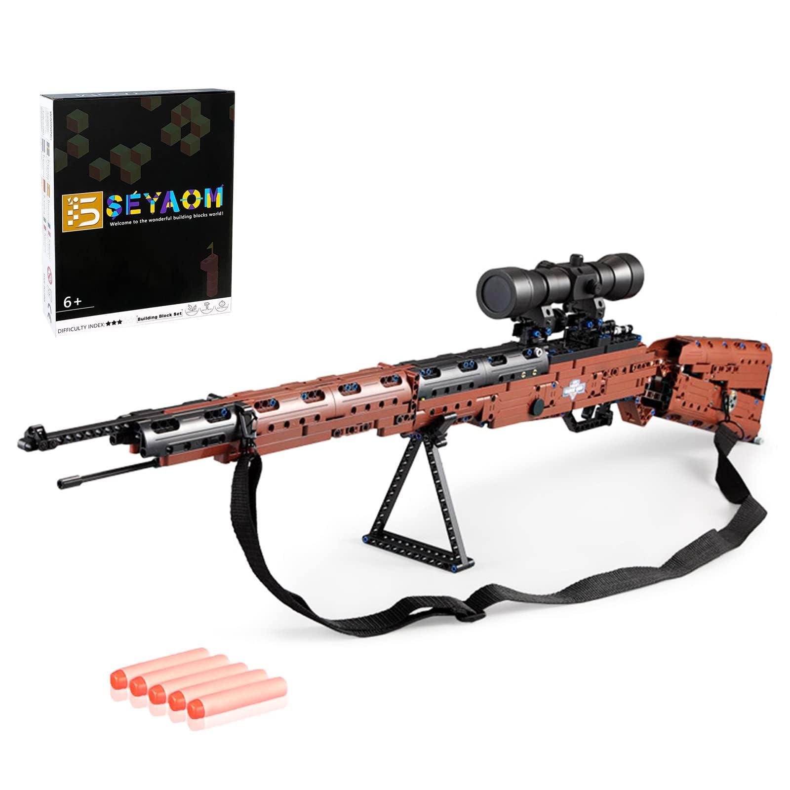 Seyaom DIY Building Blocks Model Toy, Simulation Handheld Shooting Toy, Model Kit Building Blocks Gun, Blaster Building Bricks Model Set (98K Mauser Rifle)(653pcs)