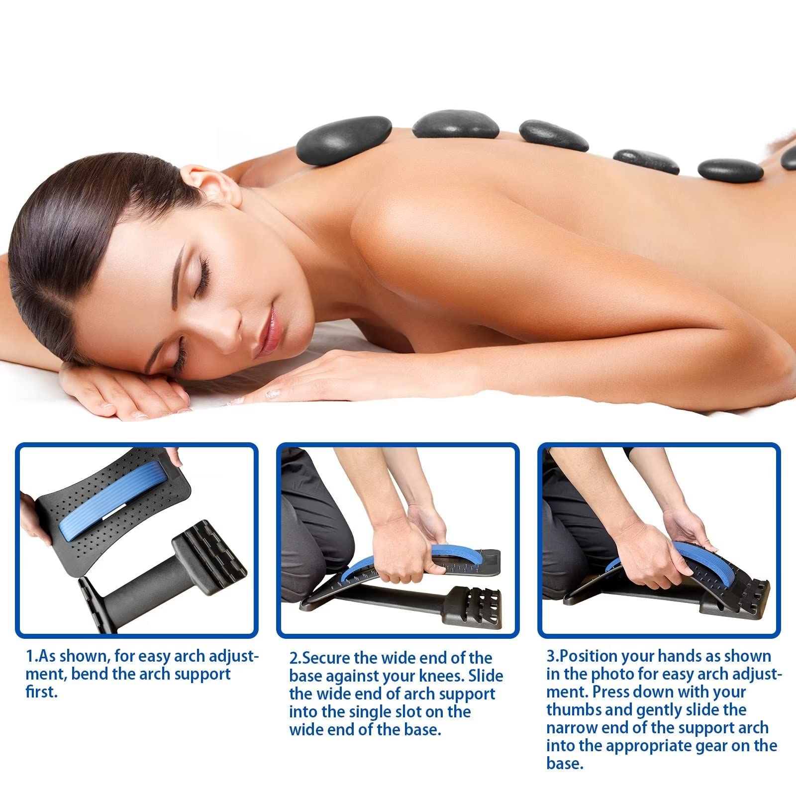 Back Stretcher for Pain Relief, Spine Deck with 3 Adjustable Settings, Back Cracker Device, Upper & Lower Back Pain Relief Stretcher for Spinal Decompression, Spine Aligner with Massager