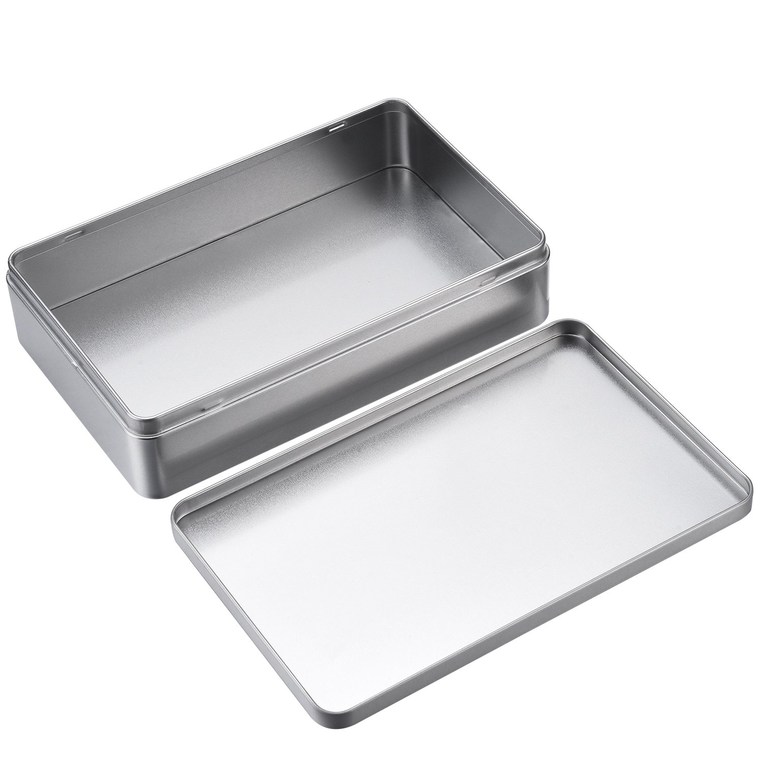 Hotop 1 Pack 8.5 by 5.3 by 1.9 Inch Silver Rectangular Empty Tin Box Containers, Gift, Jewelery and Storage Tin Kit, Home Organizer
