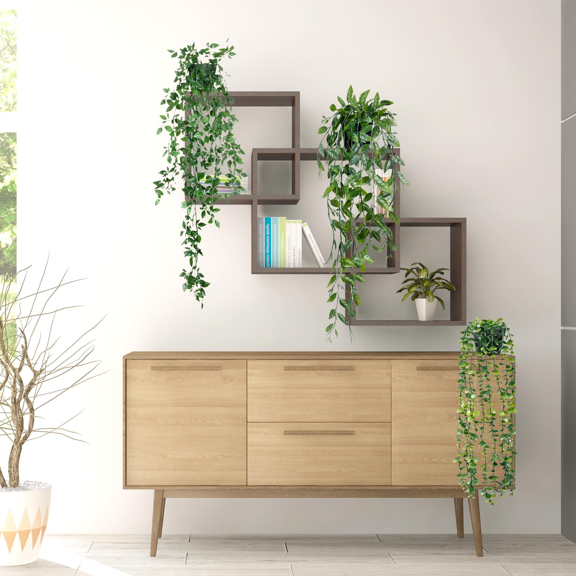 Sggvecsy Artificial Hanging Eucalyptus Plants 2 Pack Fake Potted Hanging Greenery Faux Potted Wall Plants for Home Indoor Outdoor Wall Garden Wedding Decor
