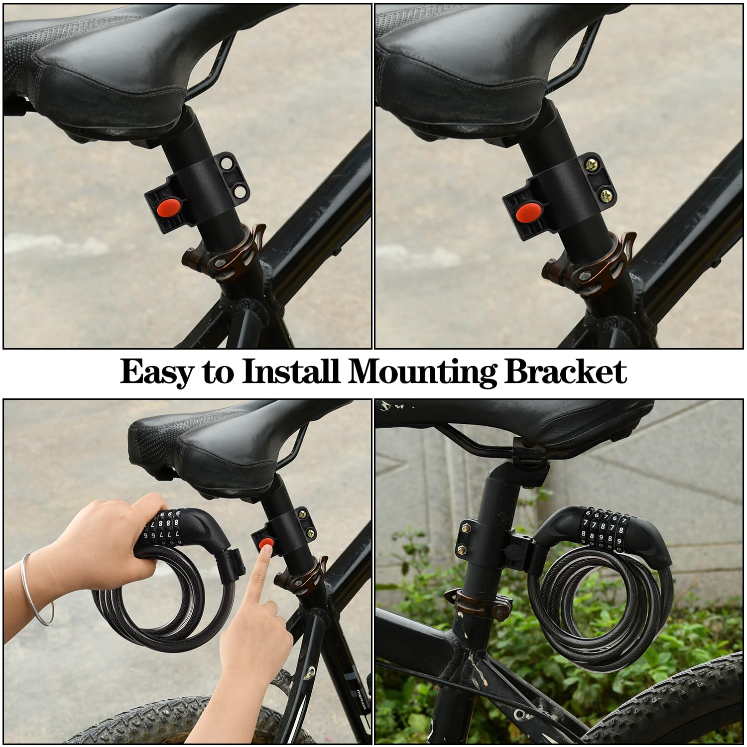 Bike Lock Cable, 1/2/4pcs 4ft Combination Bicycle Lock with Mounting Bracket, High Security 5 Digit Resettable Coiling Bicycle Lock, 5 Colors Anti Theft Cable Locks for Bike(1pcs, Black)