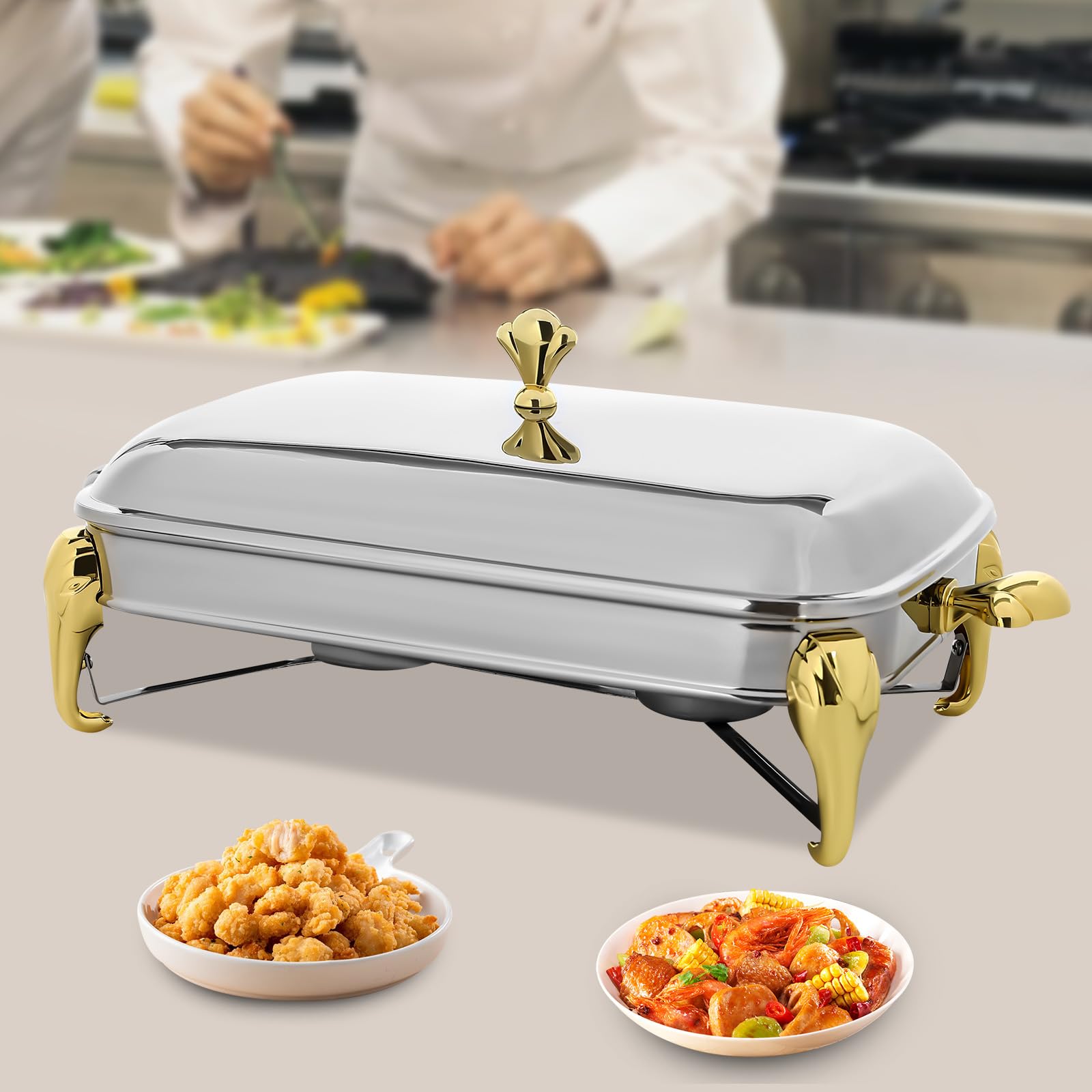 Chafing Dish Buffet Set Server Stainless Steel Chafing Dishes Oven Safe Glass Rectangle Food Warmer for Event Party Holiday 2.9L
