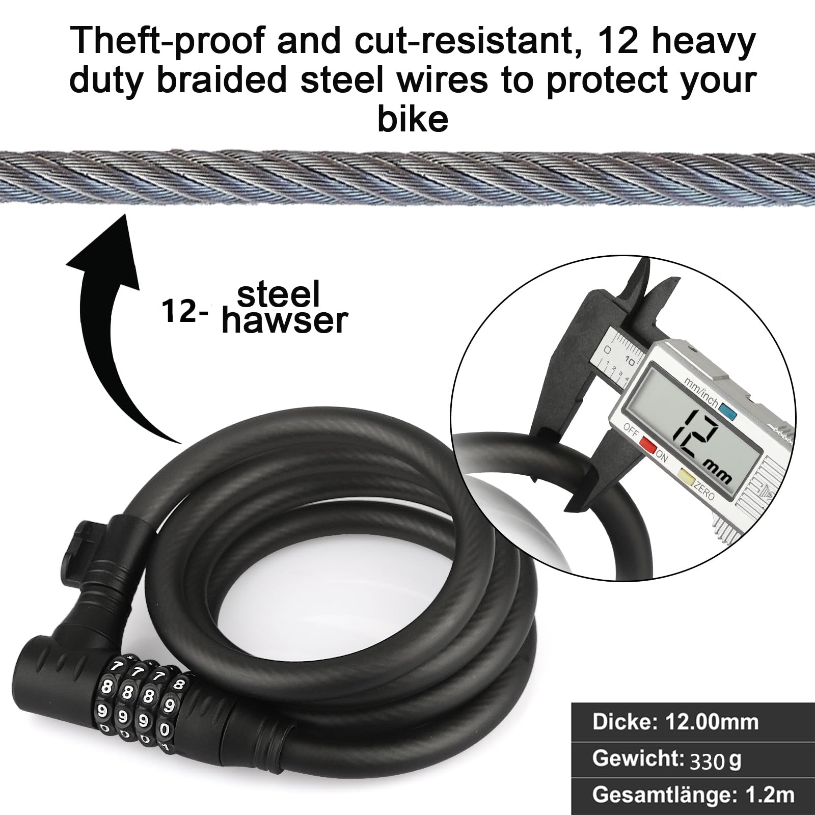 Bike Lock, E Scooter Lock 4-Digit Bike Combination Lock Compatible with Xiaomi M365/Pro2/Max/Ninebot/F Essential Scooter/Bicycle/Motor Lock Anti-Theft Ideal Lock 4ft Long with 12 Steel Bicycle Lock