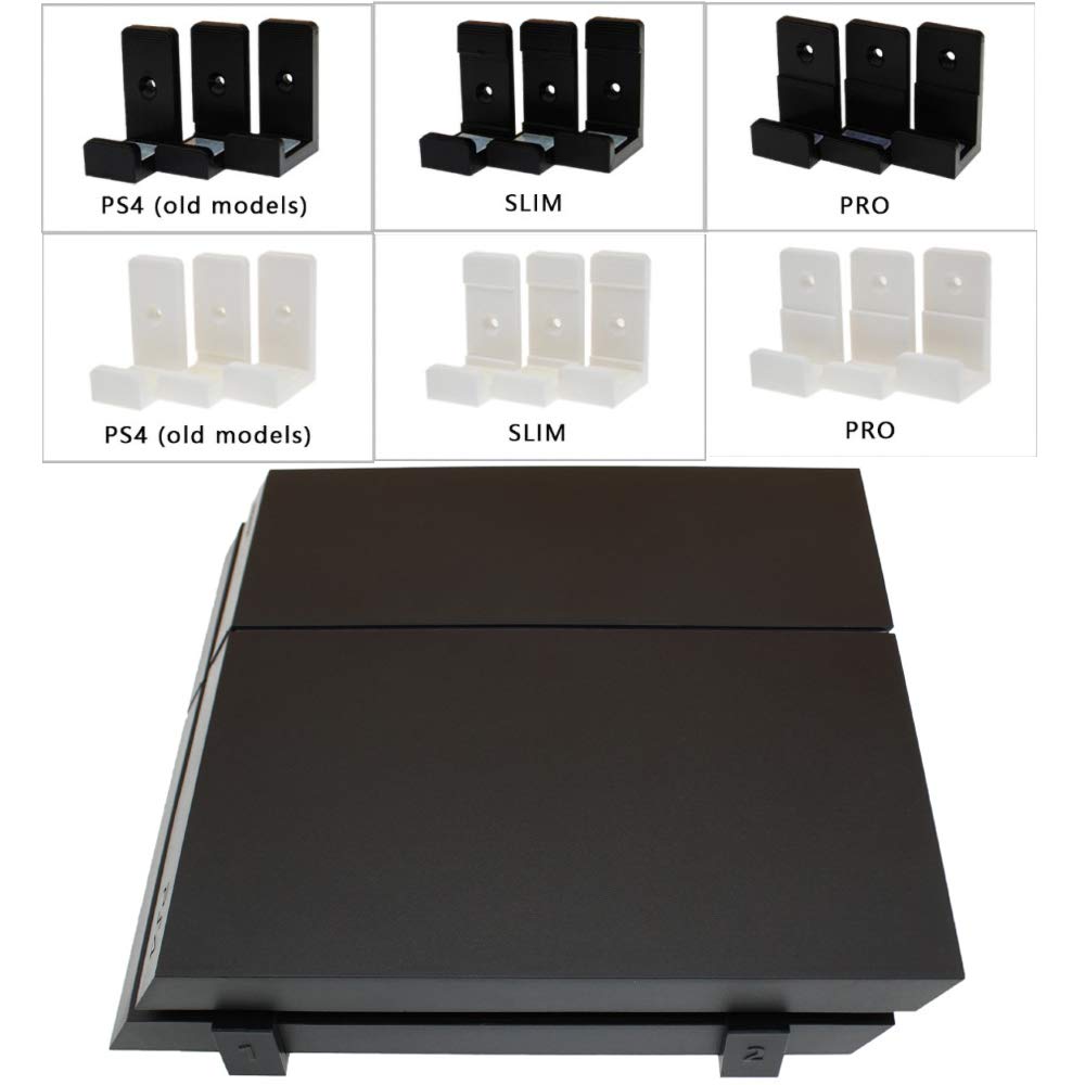 New Game Storage Set Bracket Wall Mount Console Stand Controller Holder Host Rack(2 sets-For PS4 Slim,black)